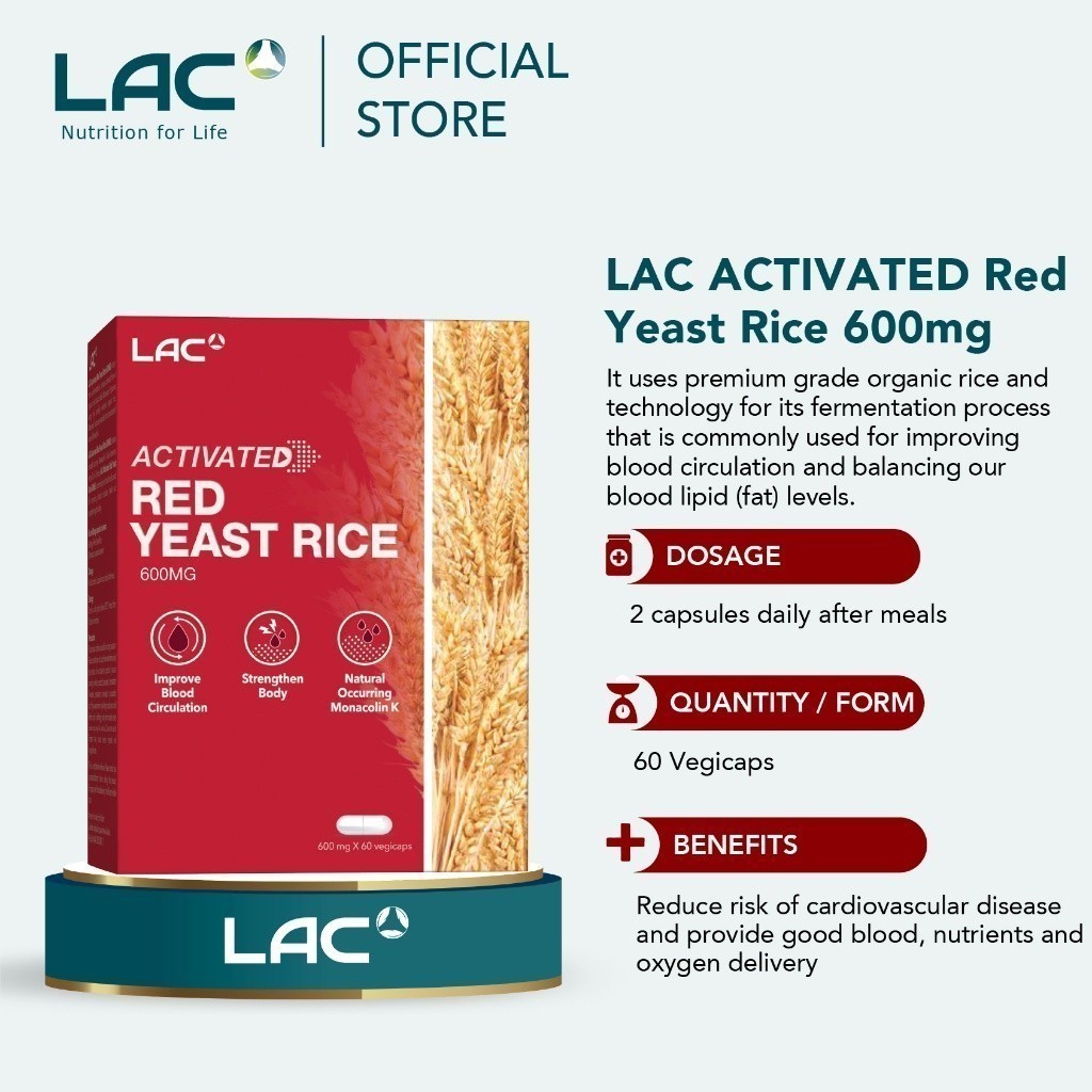 LAC Red Yeast Rice (600mg x 60 Vegecaps) [Exp Mar 2028] 01401340 ...
