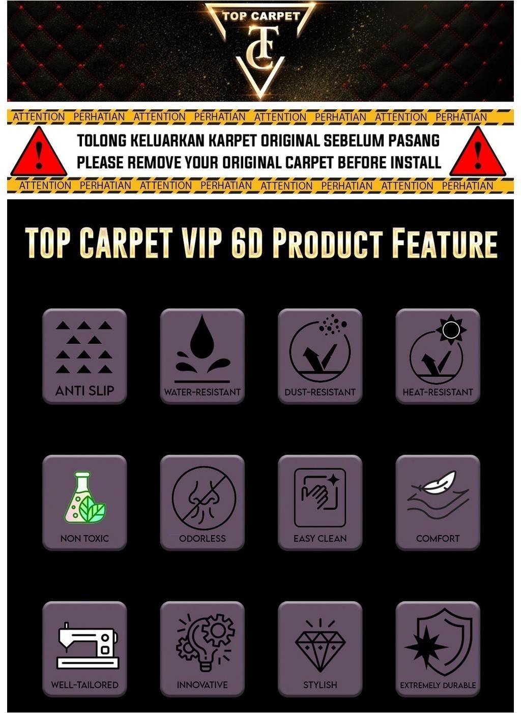 Top Carpet NEW PERODUA ALZA D27A ( 2022 - 2025 ) 6D PU Leather Car ...