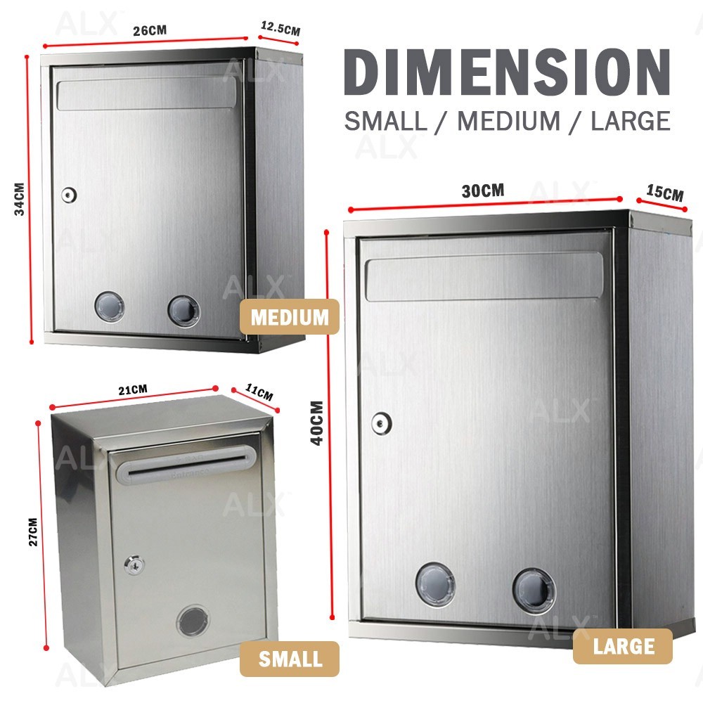 ALX 304 Stainless Steel Letter Box Mailbox Water- Resistant Key Mail ...