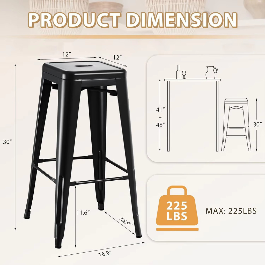 𝐁𝐌𝐙𝐀𝐑 𝙄𝙣 𝙎𝙩𝙤𝙘𝙠 Bar Stool Chair 76cm/66cm Metal Dining Chair Cafe Chair ...