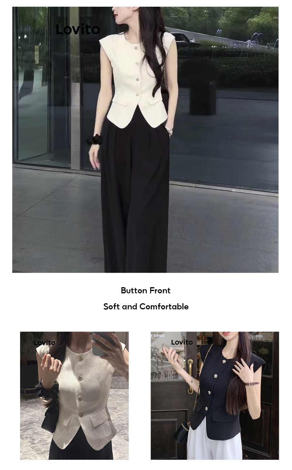 Lovito Casual Plain Button Front Tank Top Summer/Spring for Women ...