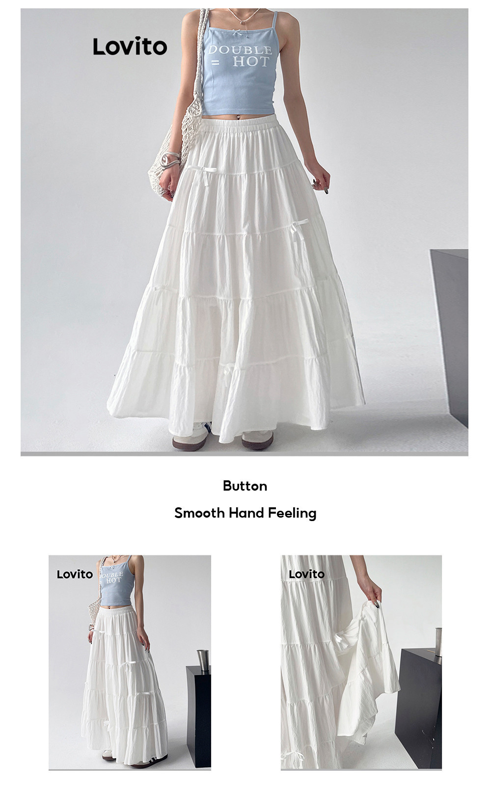 (Trendy) Lovito Romantic Skirts Plain Bow Cascading Ruffle Ruched Skirt ...