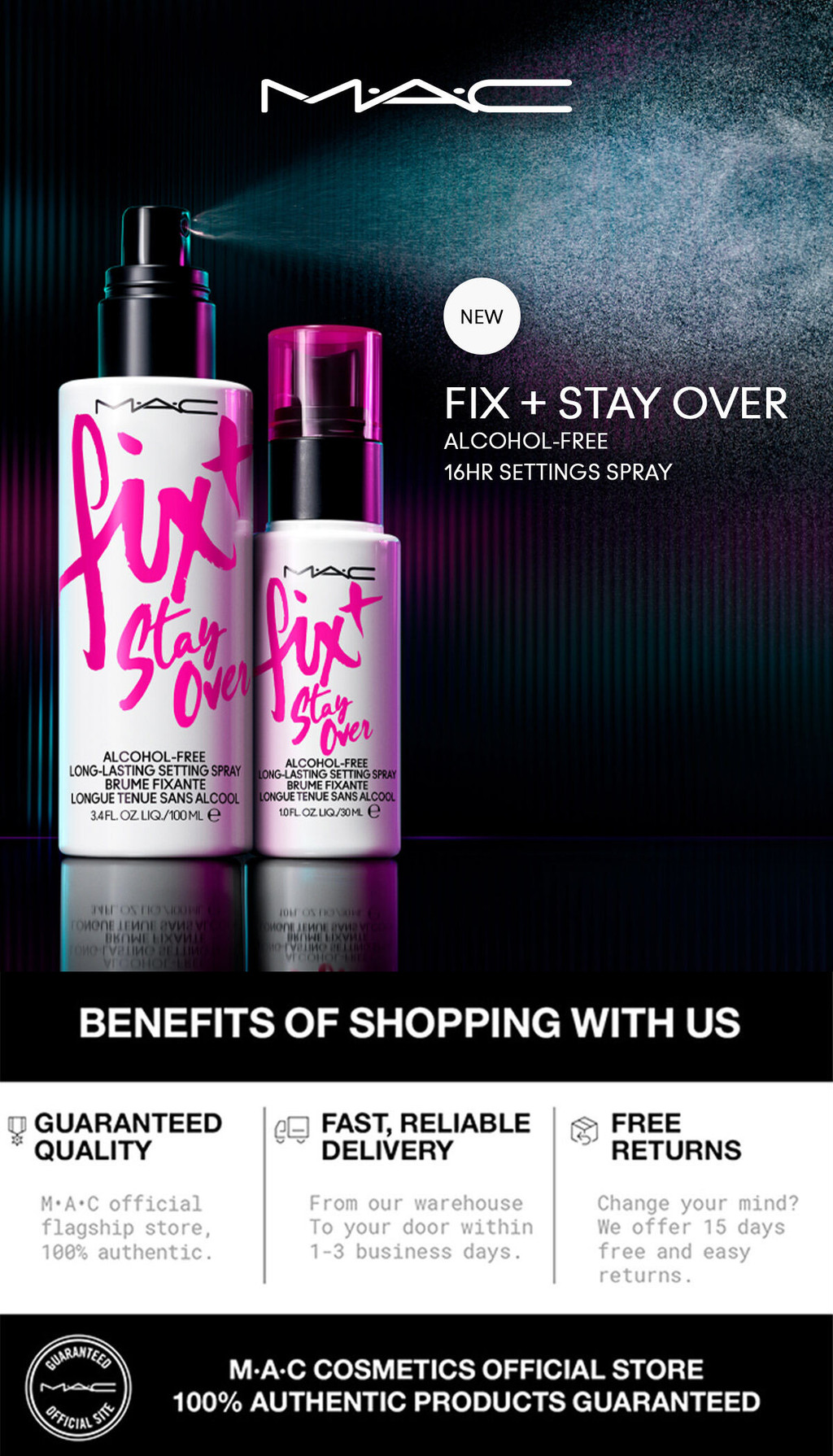 MAC Fix+ Stay Over Setting Spray Alcohol Free Hydrating Setting Spray ...