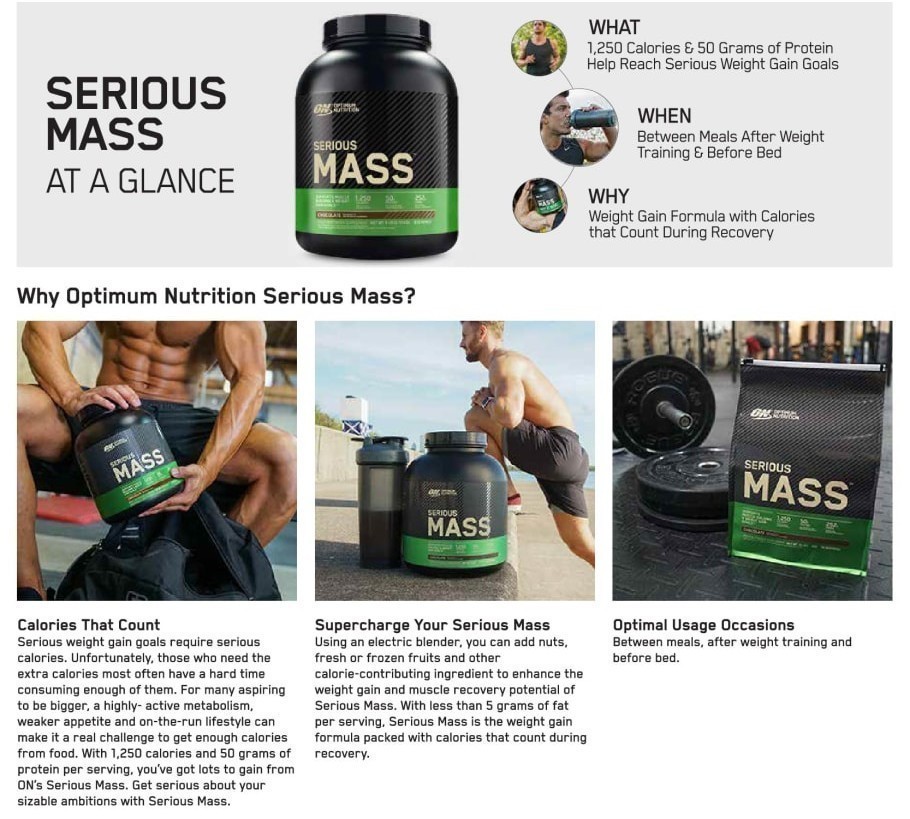 Optimum Nutrition Serious Mass Chocolate (12lb/5.44kg) [Exp May 2026 ...