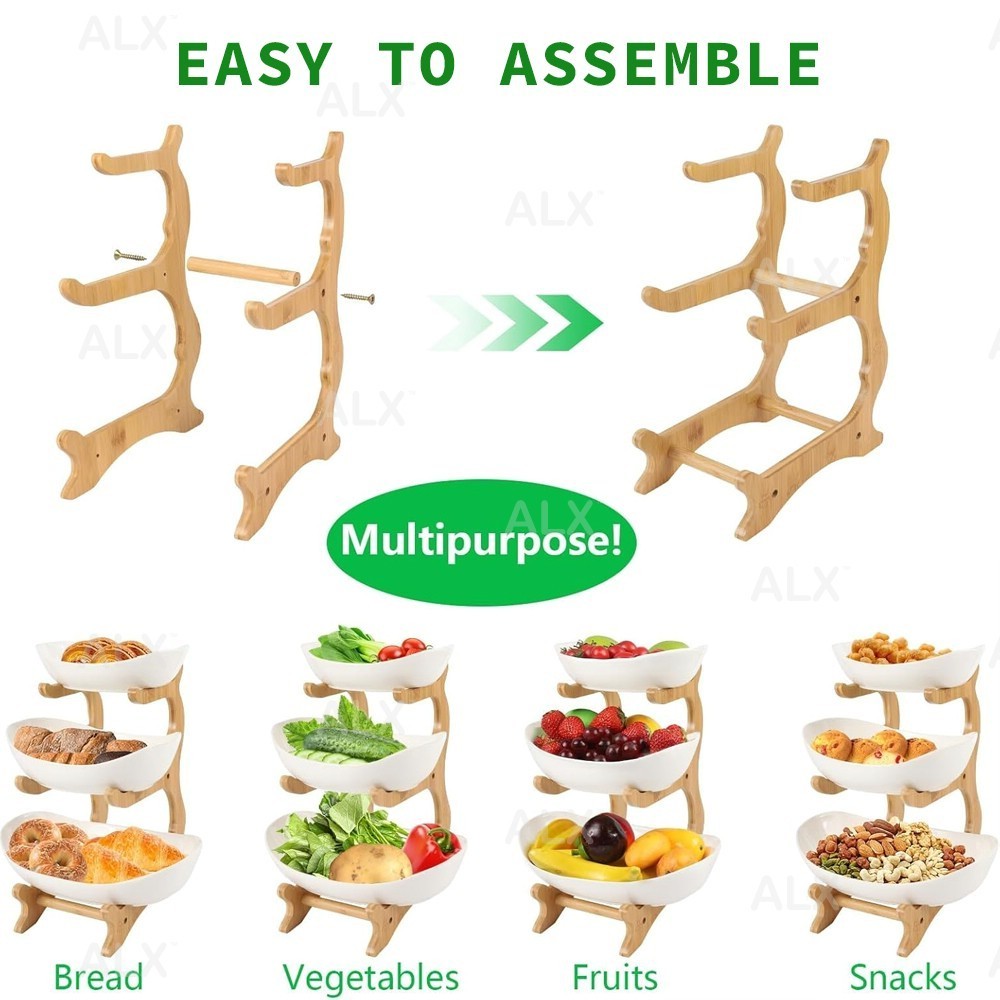 ALX 3 Layer Fruit Tray Oval Bowl wt Wooden Stand Multilayer Candy Dish ...