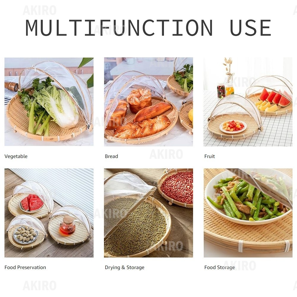 AKIRO Handmade Woven Round Bamboo Sieve Food Cover Dustproof Serving ...
