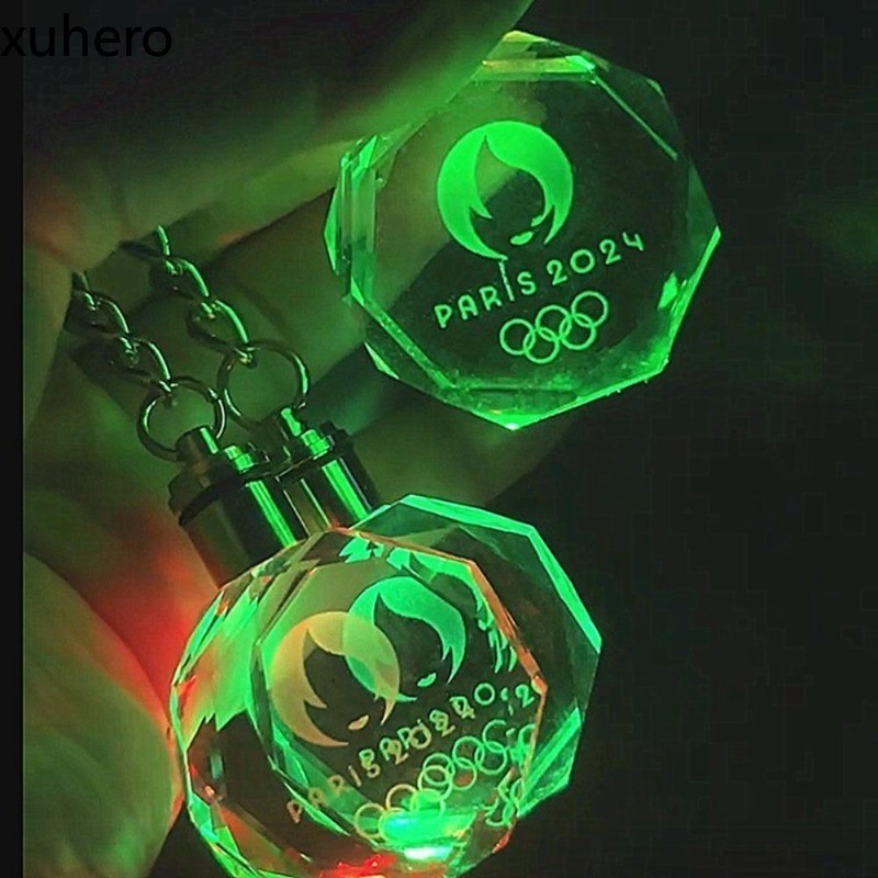 Olympic Paris 2024 keychain LED light 7 colors crystal custom keychain ...