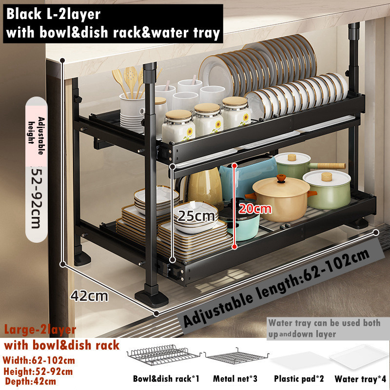 Kitchen Cabinet Pull Out Basket Adjustable Dish Rack Cabinet Organizer ...