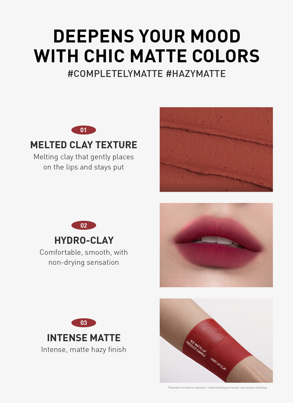 3CE Hazy Lip Clay Lipstick, Comfortable luxurious smooth nondrying clay ...