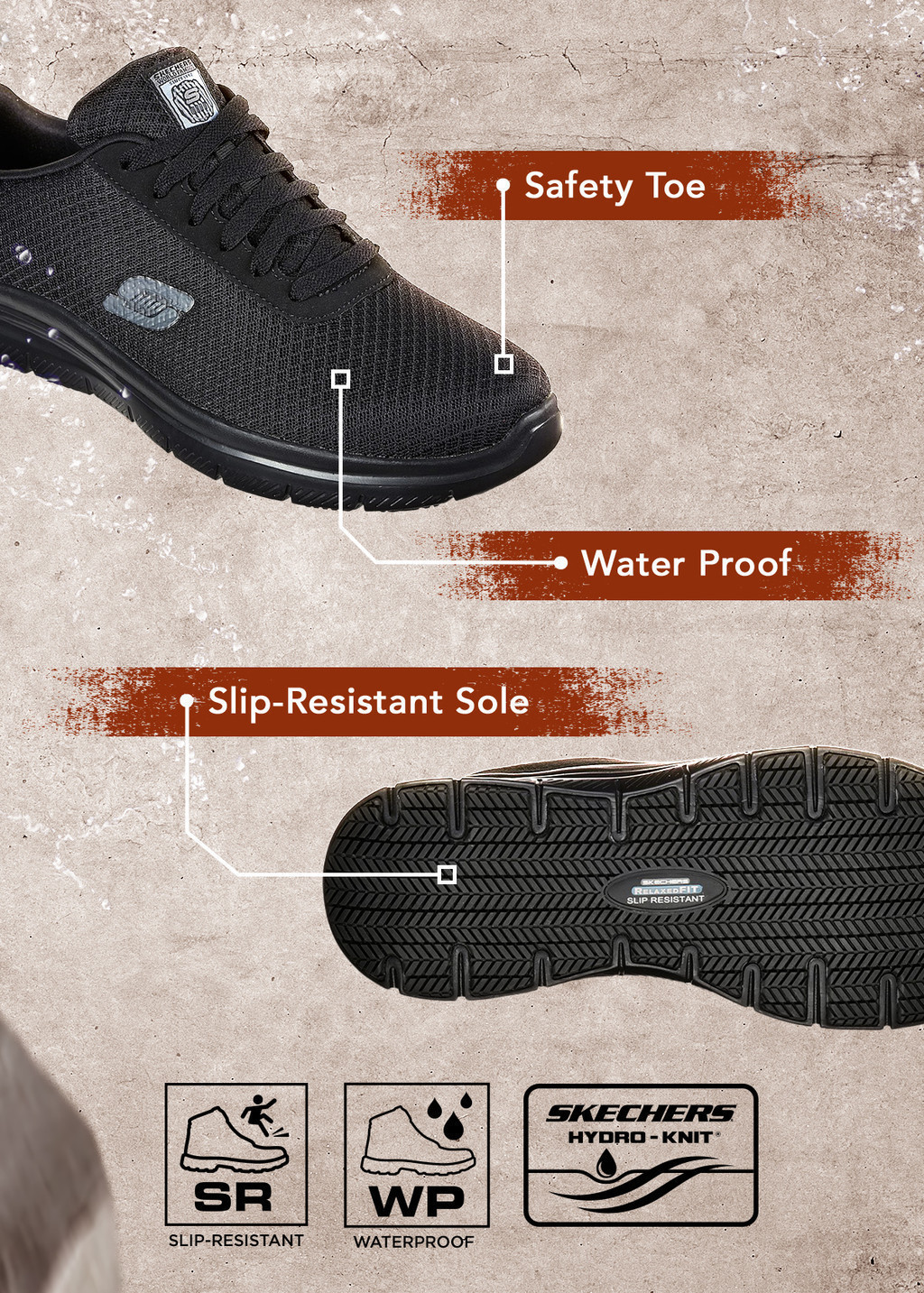 Skechers Men Slip-ins Work Russom Work Shoes - 200249-BLK Air-Cooled ...
