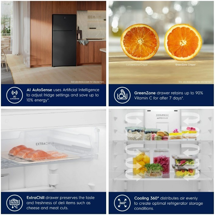 Electrolux ETM3400L-B 341L Top Freezer Fridge | 5 Star | AI AutoSense ...