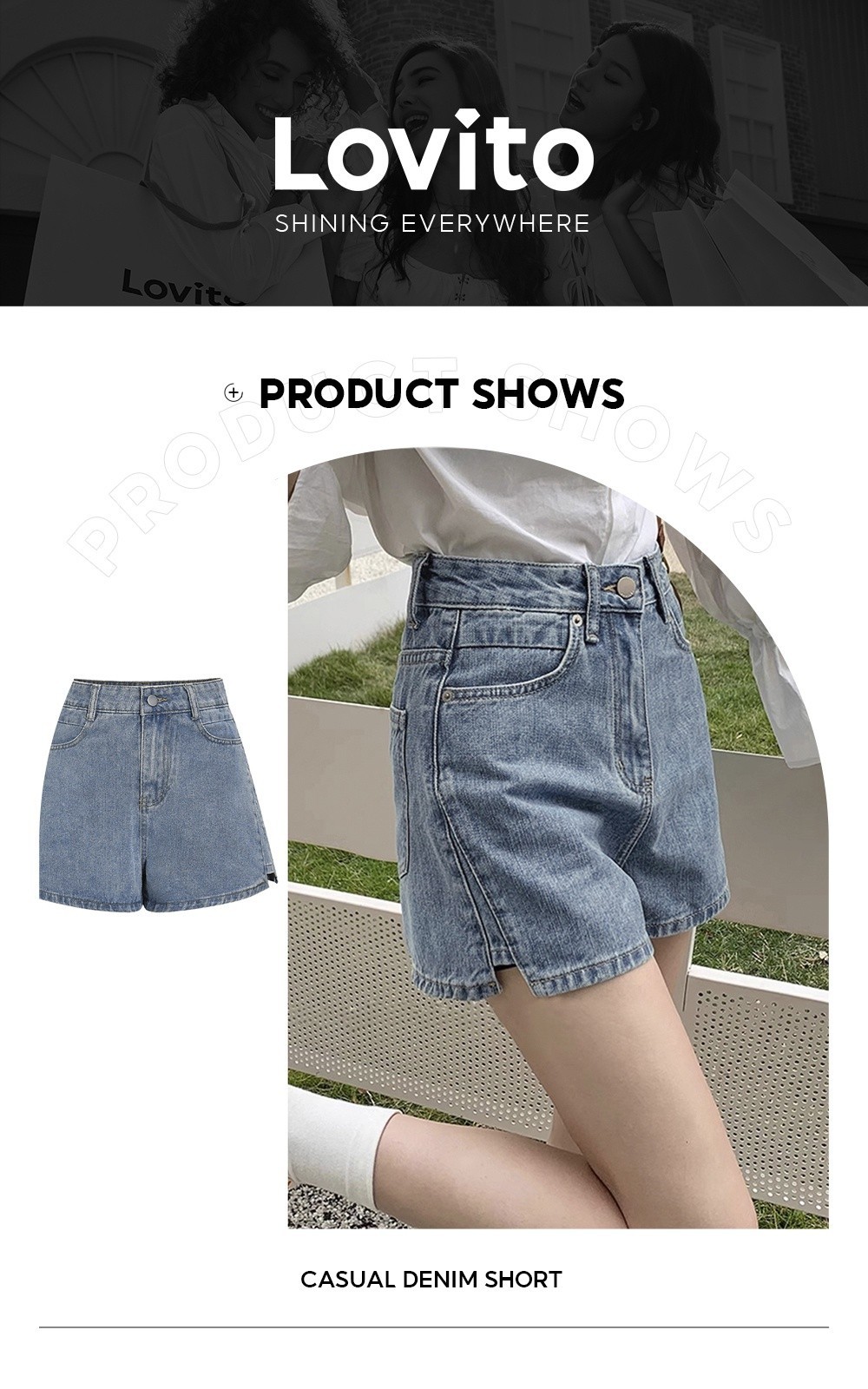 (Hot) Lovito Casual Denim Shorts Plain Split Pocket Denim Shorts for ...