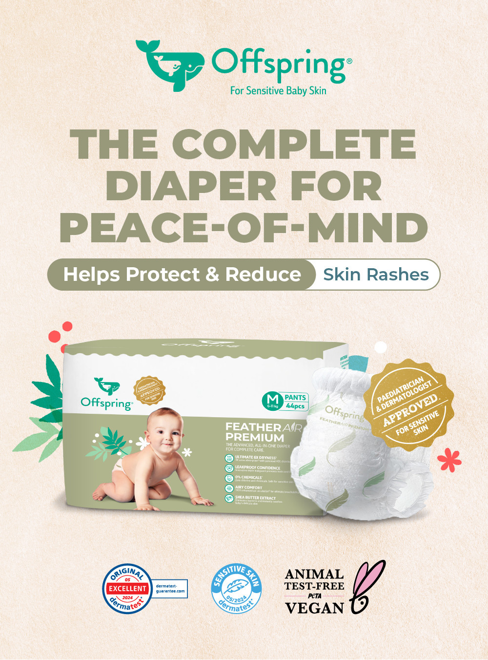 Offspring FeatherAir Premium Baby Diapers Tape NB66/S56/M48 | Shopee ...