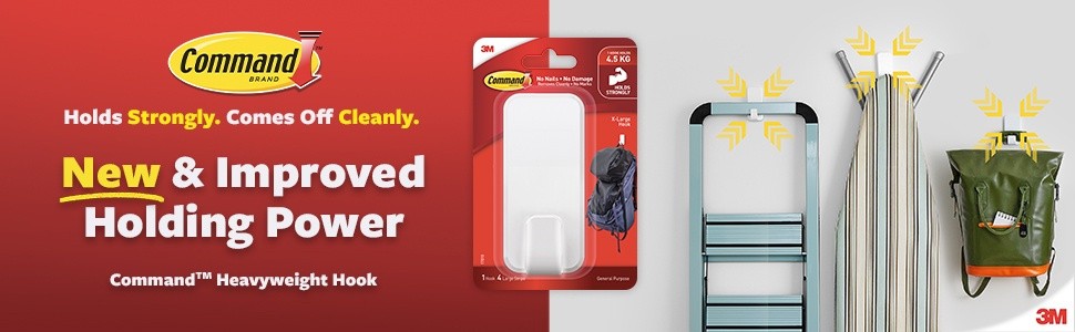 3M™ Command™ Utility Hooks, 17010, Holds Up to 4.5kg, 1 hook + 4 strips, X-Large, For hanging ...