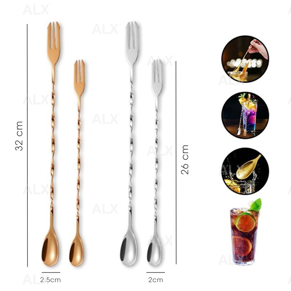 ALX 26/32CM Mixing Cocktail Spoon Stainless Steel Double Head Spoon ...