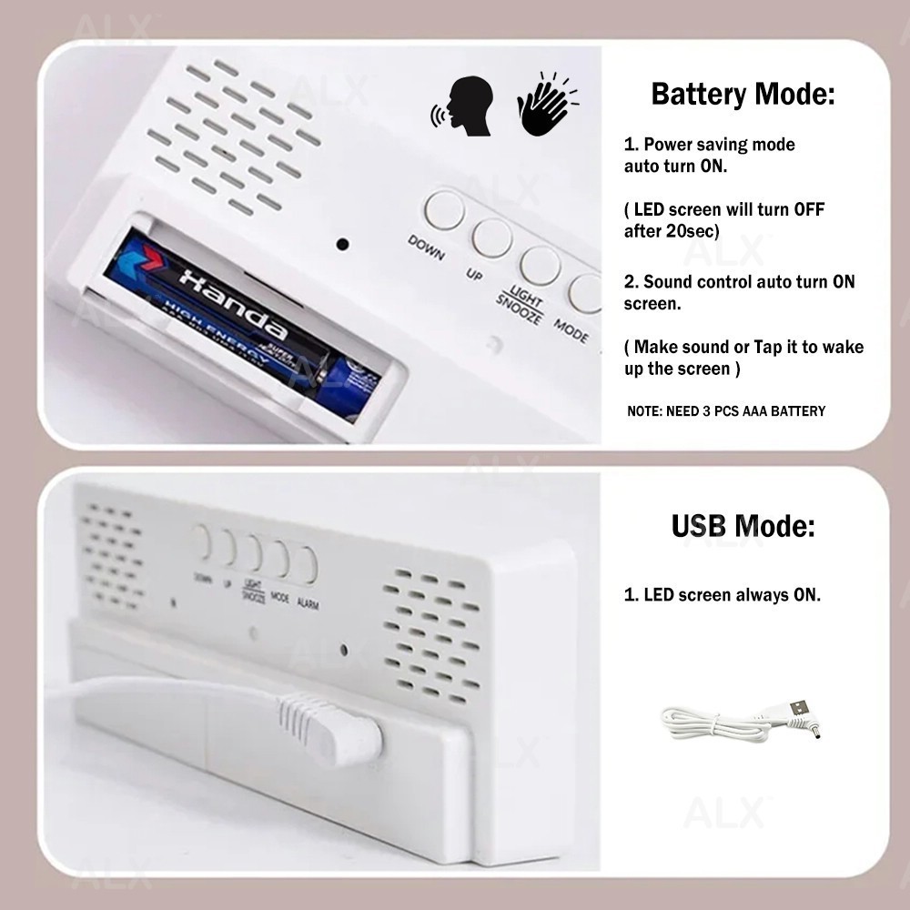 ALX Multifunction LED Digital Clock Snooze Alarm Clock Sound Control ...
