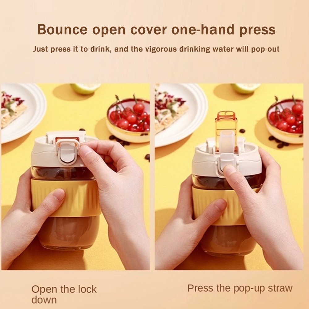 AKIRO 520mL/380mL Straw Bottle Leakproof Borosilicate Glass Coffee Cup Dual Drinking Beverage ...