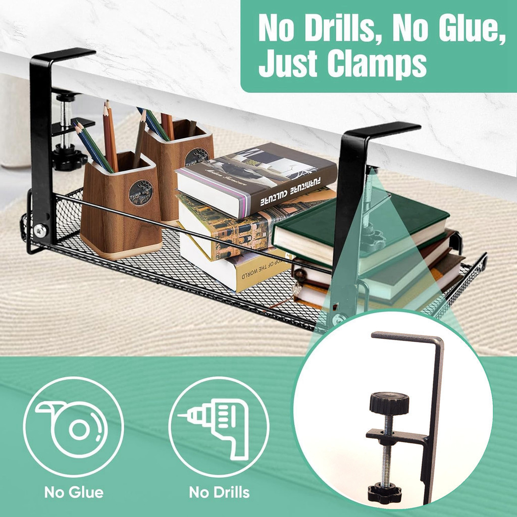 Under Desk Organizer Office Table Storage Shelf Desk Cabinet Rack Under ...