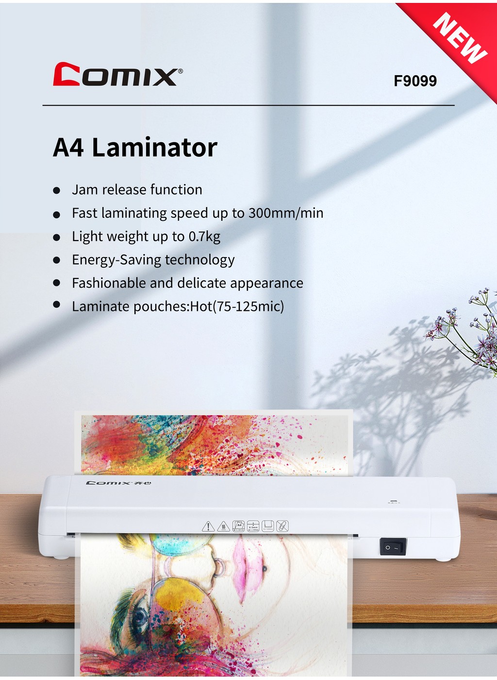 Comix A4 Laminator Office Machine Smooth Laminating - White Colour (75-125mic/A4) 1 Year ...
