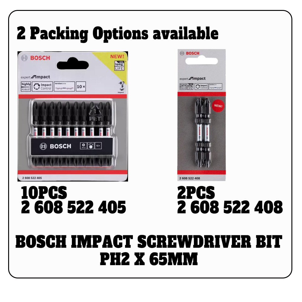 Bosch Impact Screwdriver Bit PH2 X 65mm - 2 PACKING OPTIONS 2608522405 ...