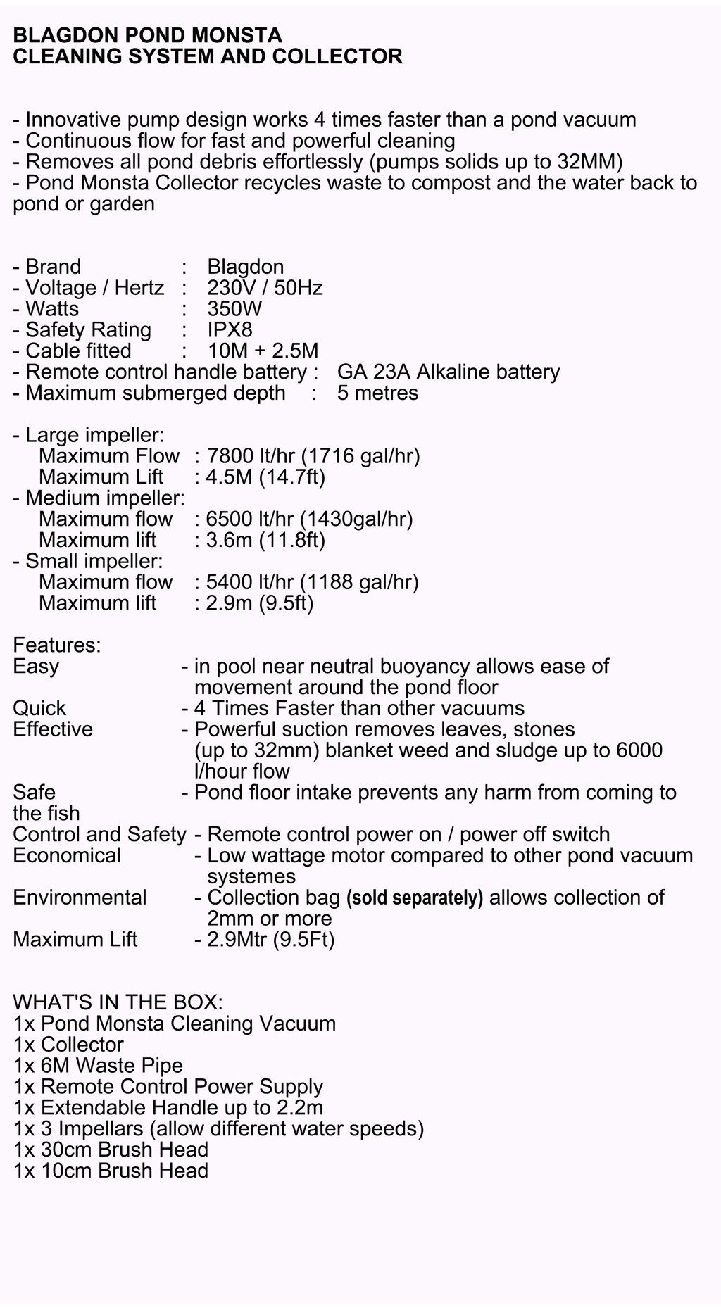BLAGDON POND MONSTA STANDARD POND VACUUM CLEANING SYSTEM (PONDMONSTA ...