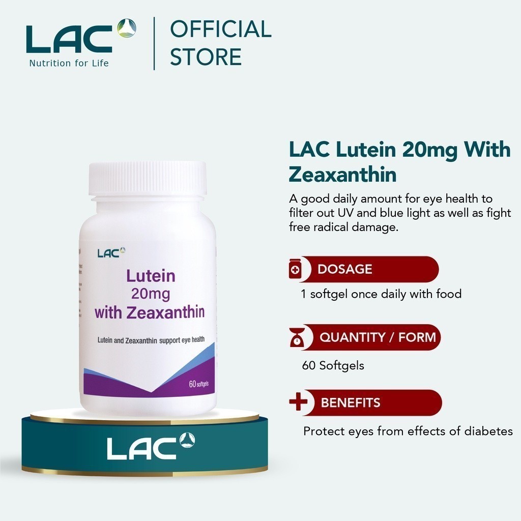 LAC Lutein 20mg With Zeaxanthin (60 Softgels) [Exp Sep 2027] 01404850 ...