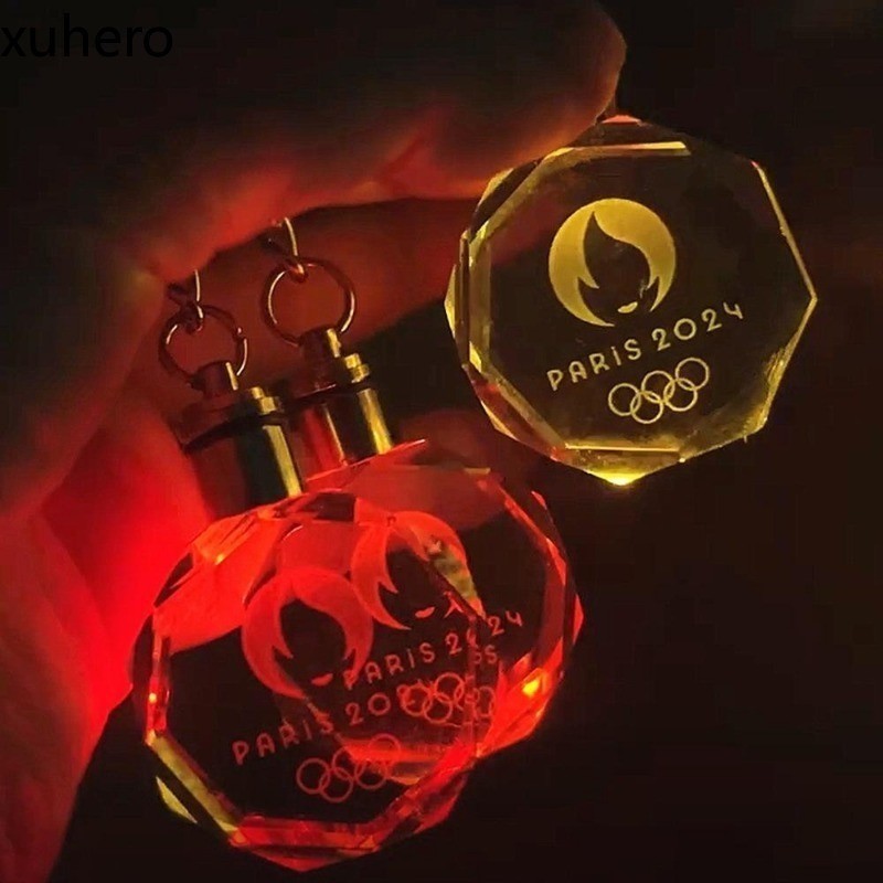 Olympic Paris 2024 keychain LED light 7 colors crystal custom keychain ...
