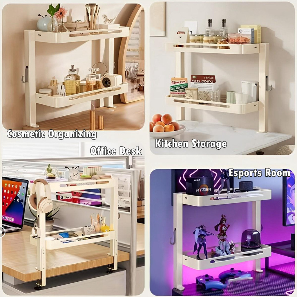 2Layer Desktop Storage Rack Clamp-On Organizer Shelf Office Table Stationery Rak Meja Desktop ...