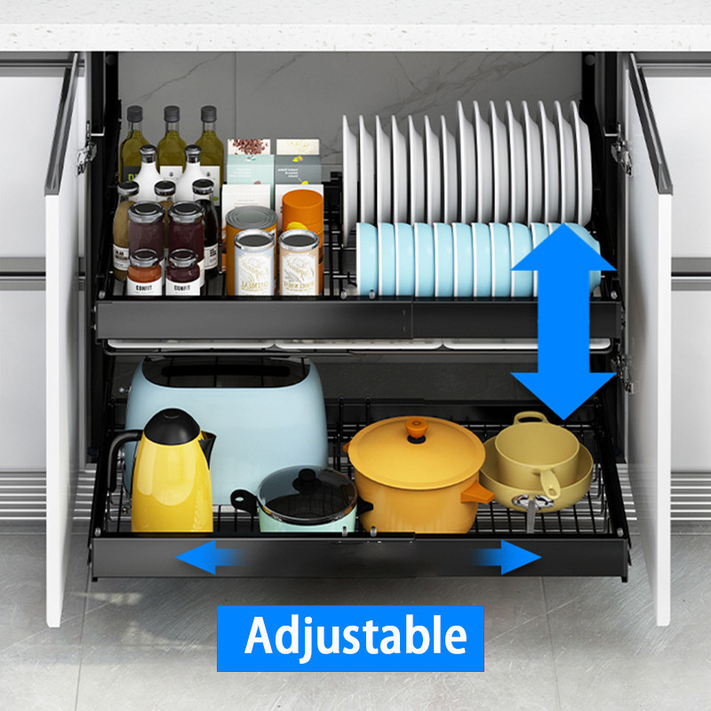 Kitchen Cabinet Pull Out Basket Adjustable Dish Rack Cabinet Organizer ...