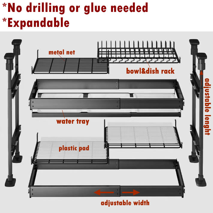 Kitchen Cabinet Pull Out Basket Adjustable Dish Rack Cabinet Organizer ...