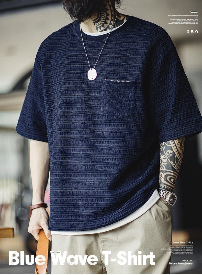 Maden Tooling American Retro Knitted Jacquard Wave Pattern T-Shirt ...