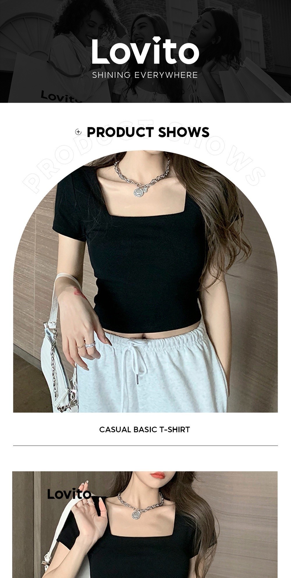 Lovito Casual TShirt Plain Basic Square Neck TShirt for Women LNE11006 ...