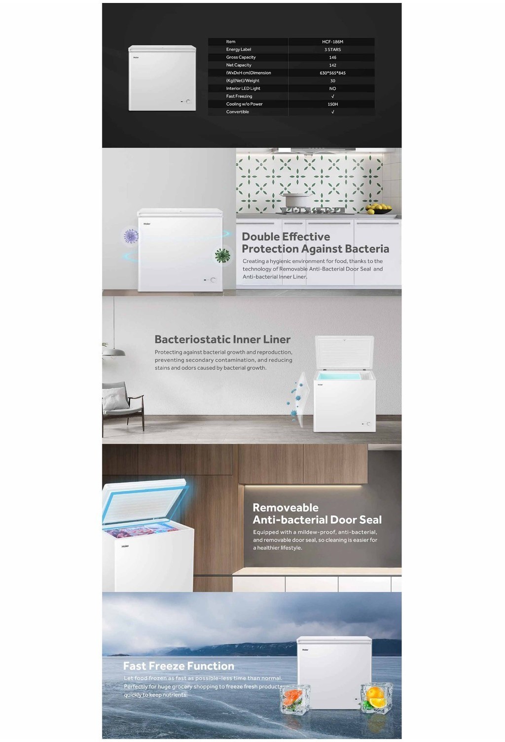 Haier 142L Chest Freezer Refrigerator 1 Door/Peti Beku 1 Pintu (HCF ...