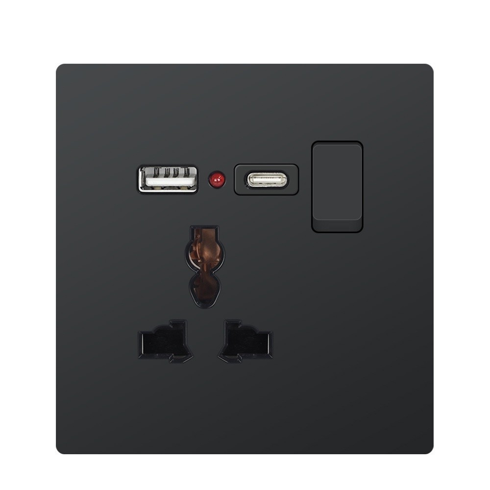 VISWE wall socket 3 pin socket universal socket 13a socket 250V usb c socket,86*86mm plastic ...