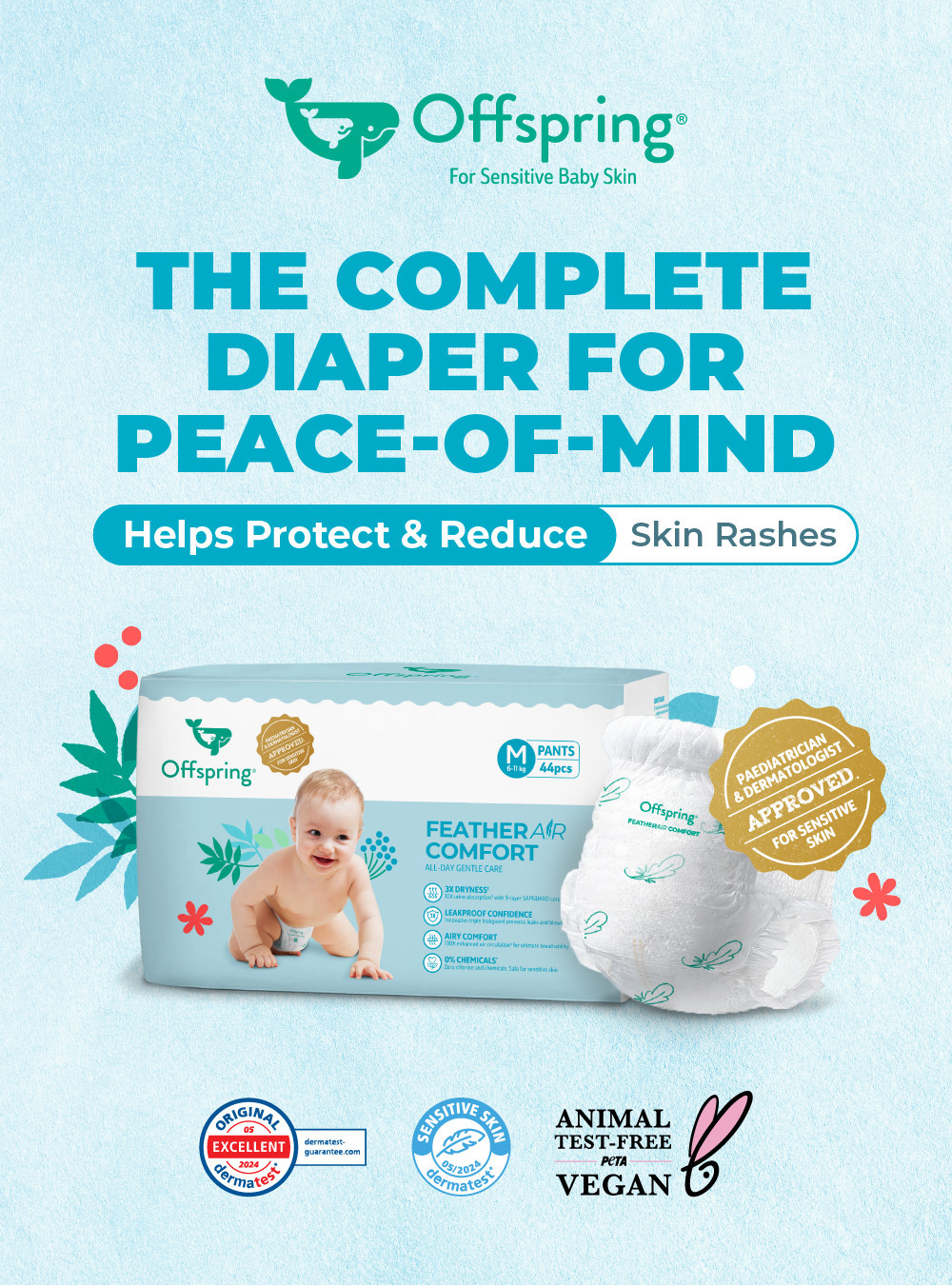 Offspring FeatherAir Comfort Baby Diapers Tape NB66/S56/M48 | Shopee ...