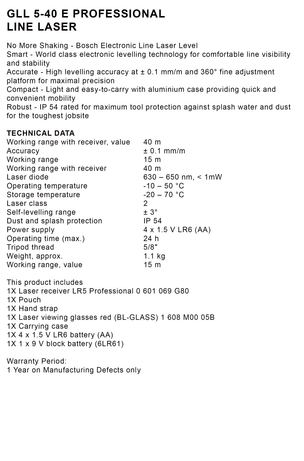 BOSCH GLL5-40E+LR5+BT150-5/8 ELECTRONIC LINE LASER LEVEL + LR5 LASER ...