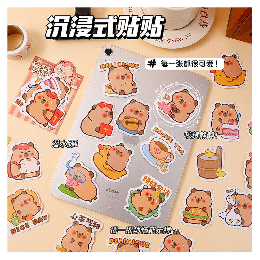 [xinyun] Kapibara Sticker Pack 卡皮巴拉 贴纸包 可爱 水豚 手账 贴纸 Cute Capybara ...