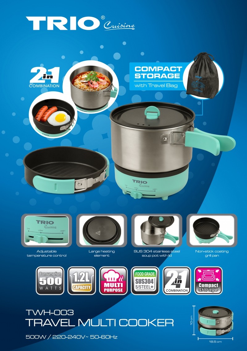 Trio Travel Multi Cooker 1.2L With 2 In 1 Combination | Portable ...