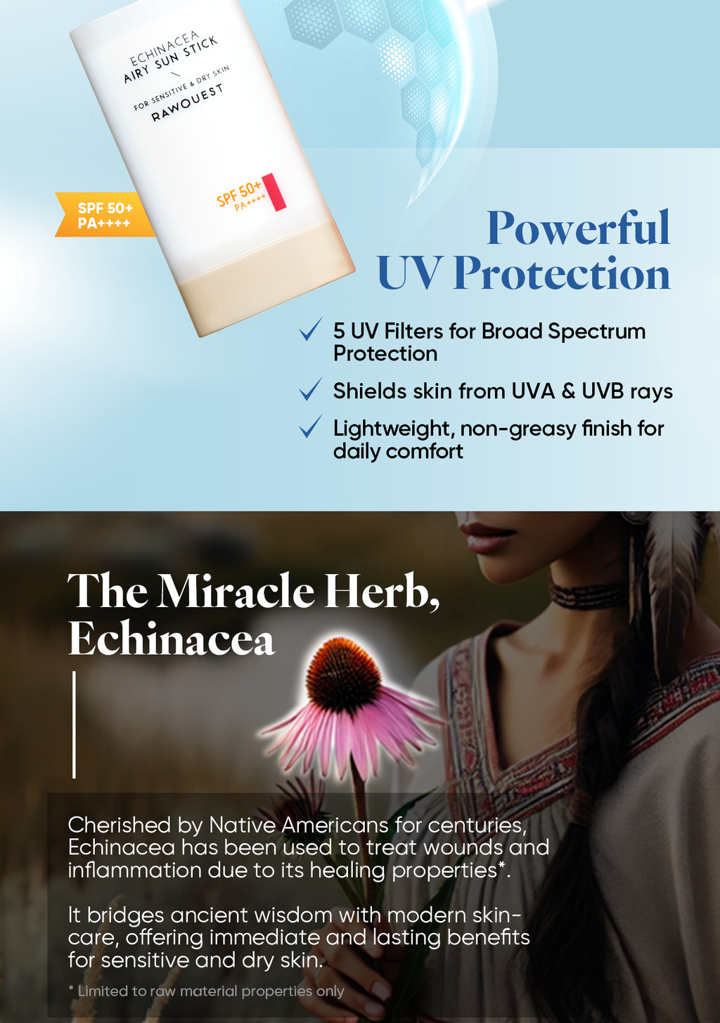[RAWQUEST] Echinacea Airy Sun Stick SPF 50 PA++++ - Pore Minimizing & Oil Controling 19g ...