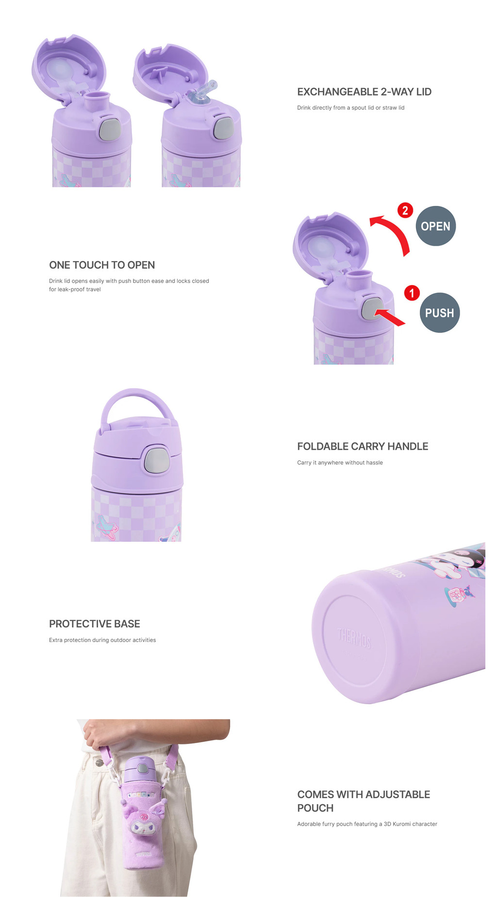 THERMOS 470ml Kuromi 2-Way Lid Light Bottle With Pouch [F4021CFKU] | Shopee Malaysia