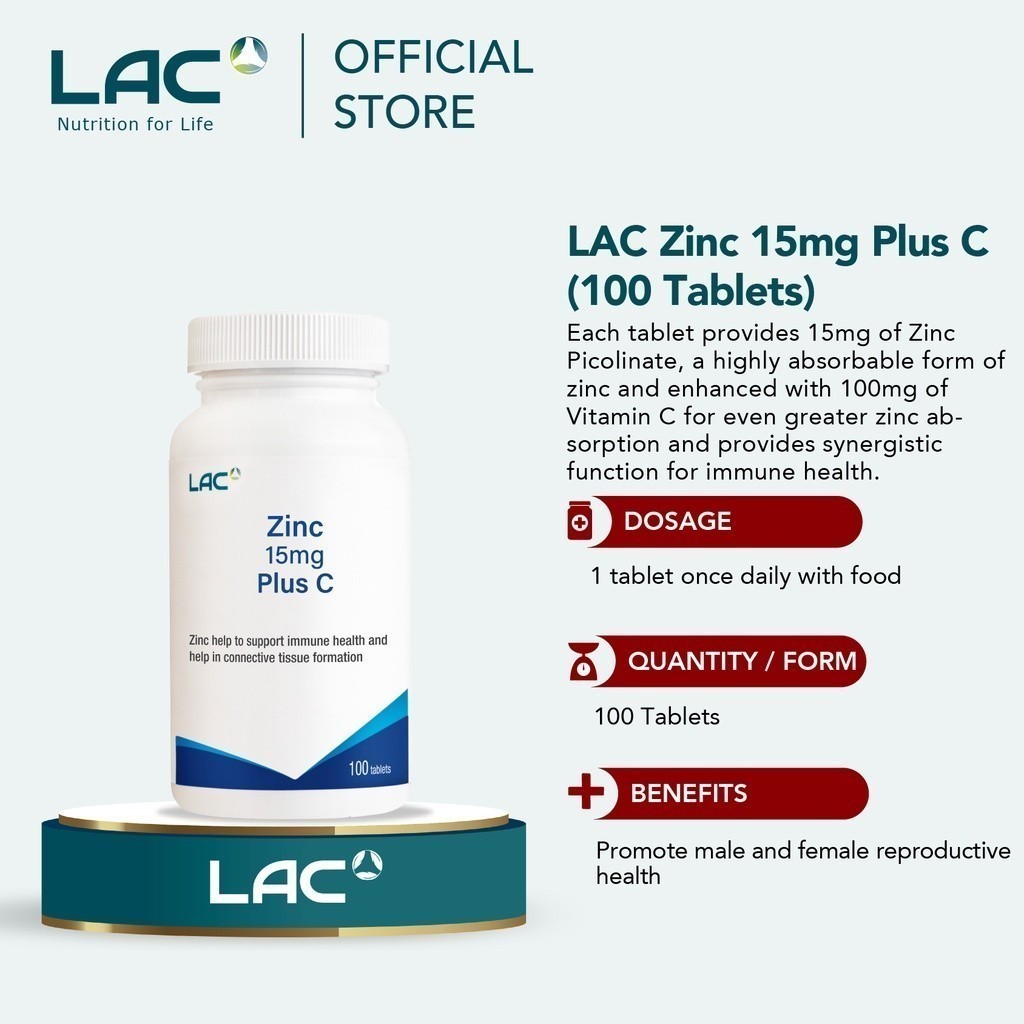 LAC Zinc 15mg Plus C (100 Tablets) [Exp Jul 2027] 01404420 | Shopee ...
