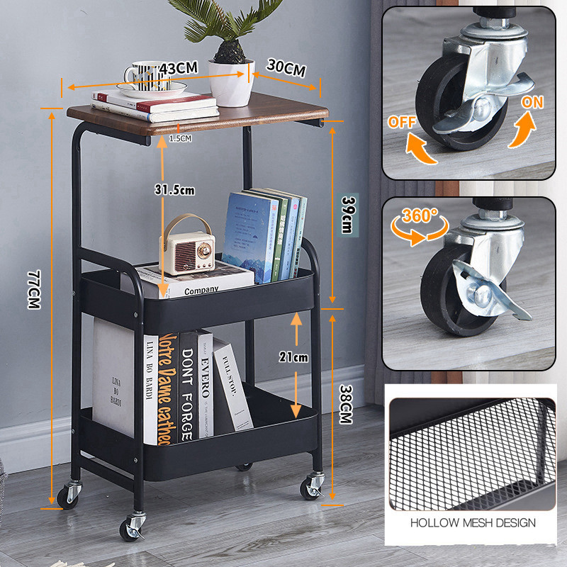 Corner Table Wooden Movable Trolley Coffee Tea Table Side Table Storage ...