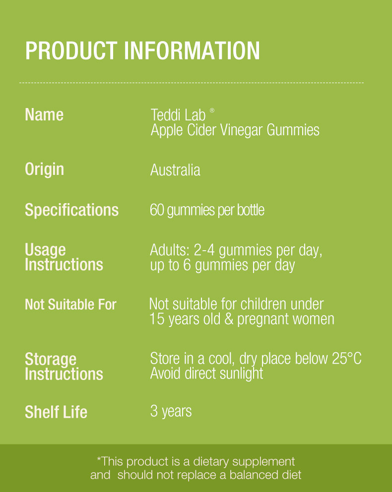 【Official】Unichi Apple Cider Vinegar Teddi Lab Gummy (60 Gummies) Apple ...