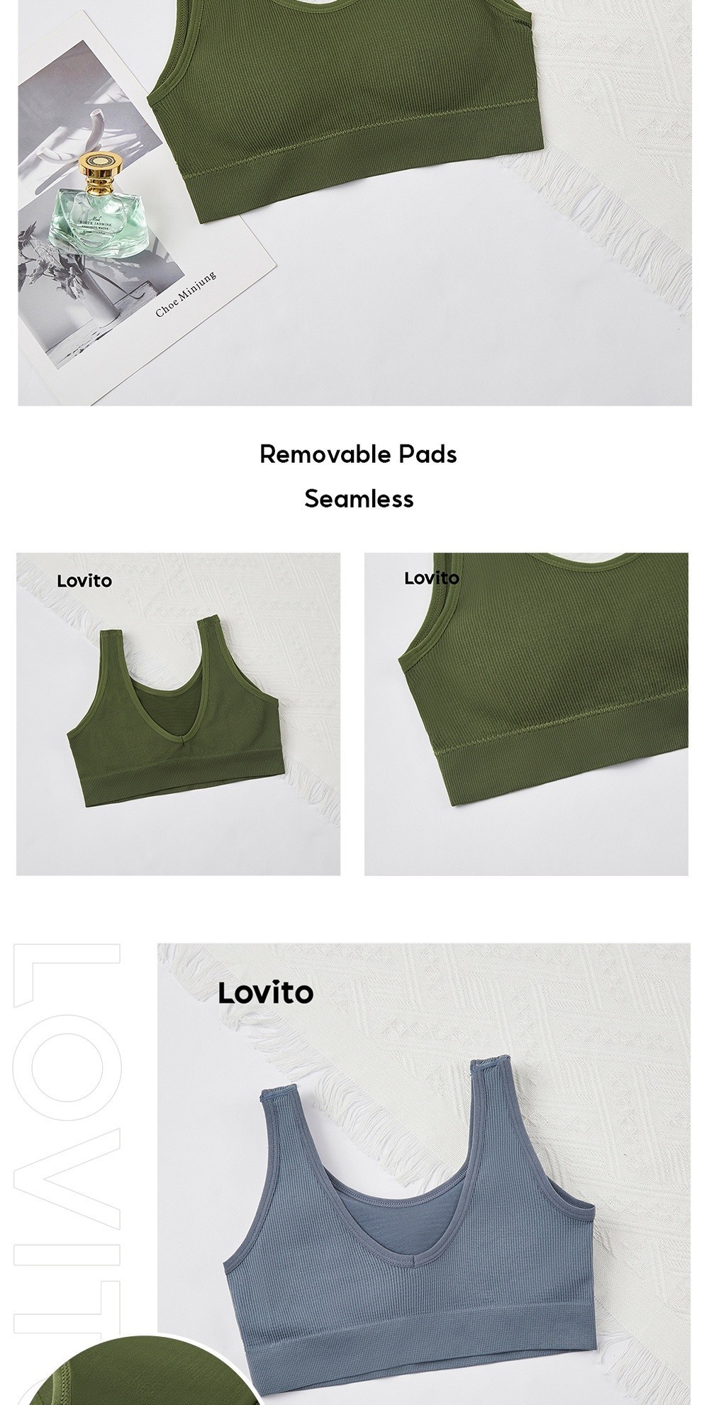 Lovito Casual Seamless Breathable Bralette Backless Wireless Removable ...