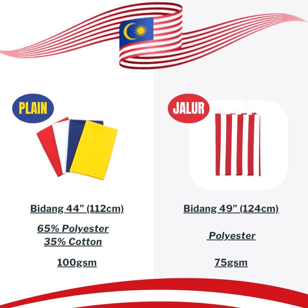 (Kain Polyester) Kain Warna Plain & Jalur Merah Bendera Malaysia ...