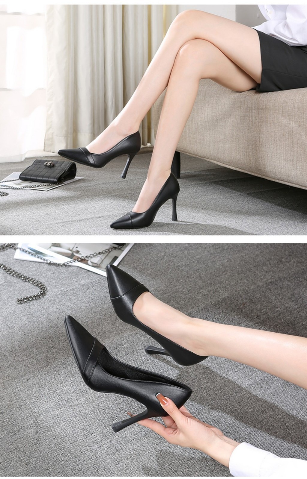 Korean Soft Leather Pointed Toe Stiletto High Heel Shoes Women's Black ...