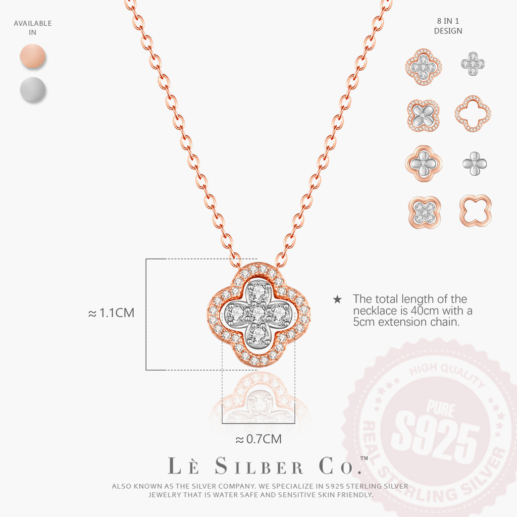 Lè Silber Co.S925 - 8 IN 1 Clover Garden Necklace Rantai Leher Perak ...