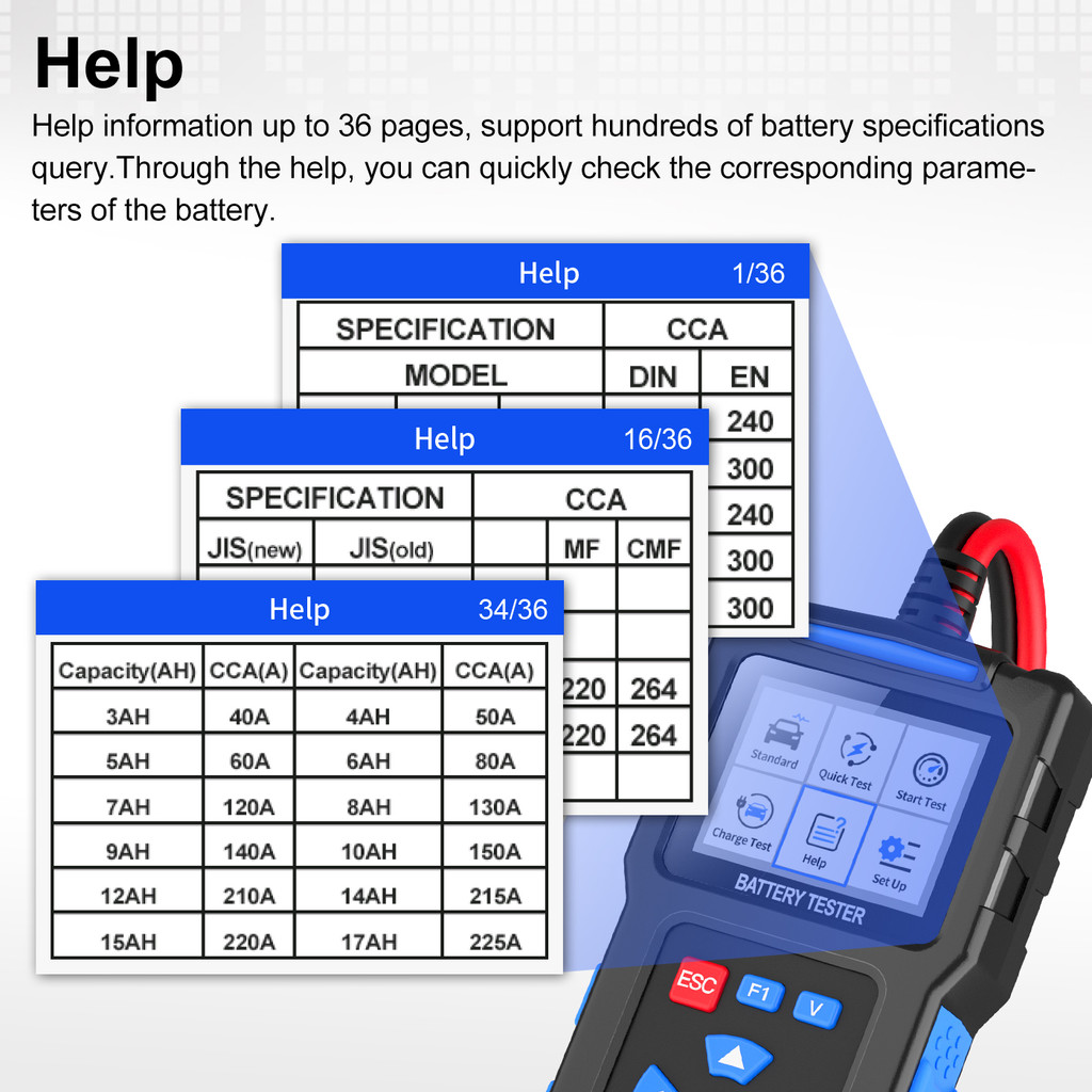 Lensent JDIAG BT300 Car motorcycle Battery Tester 12V 24V 20-2000 CCA ...