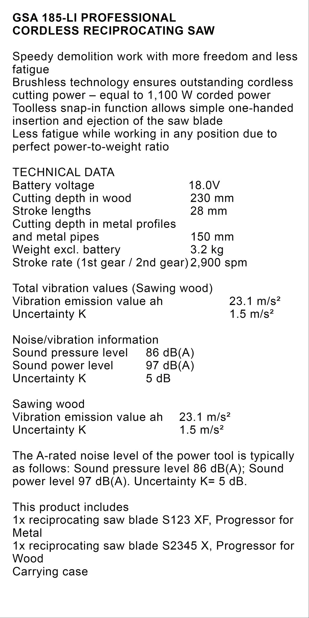 BOSCH GSA185-LI / GSA185LI 18V CORDLESS RECIPROCATING SAW C/W GBA 2.0AH ...