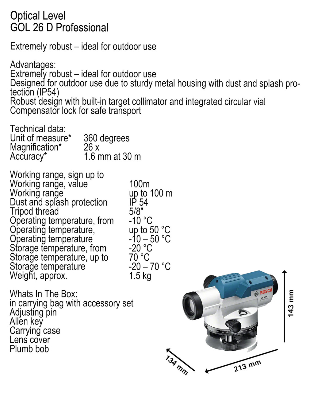 BOSCH GOL26D OPTICAL LEVEL COMPLETE WITH GR500 MEASURE ROD AND BT160 ...